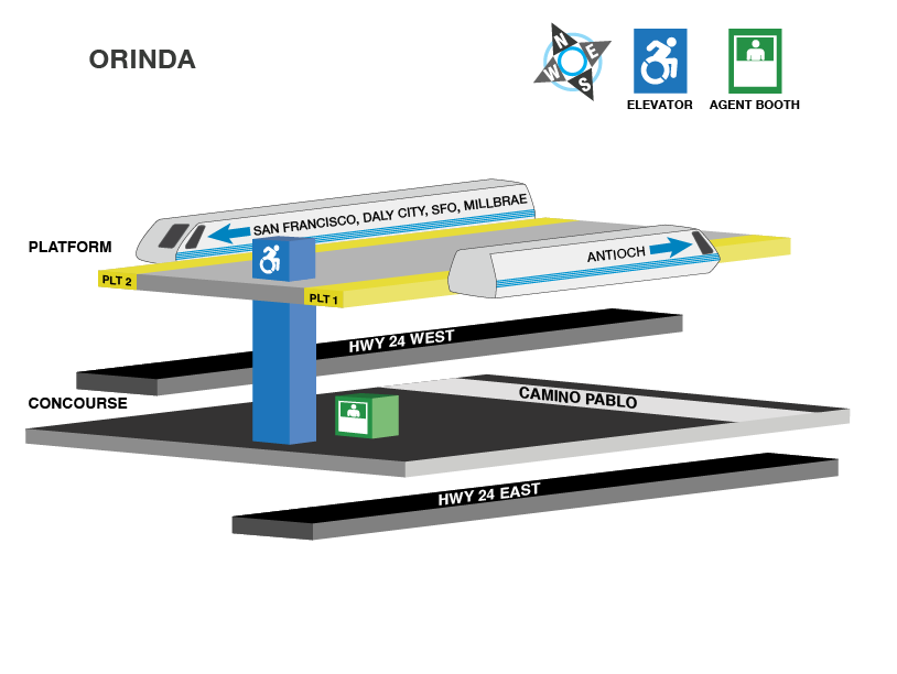 BART Elevator Locations and Accessible Path for Orinda Station | bart.gov