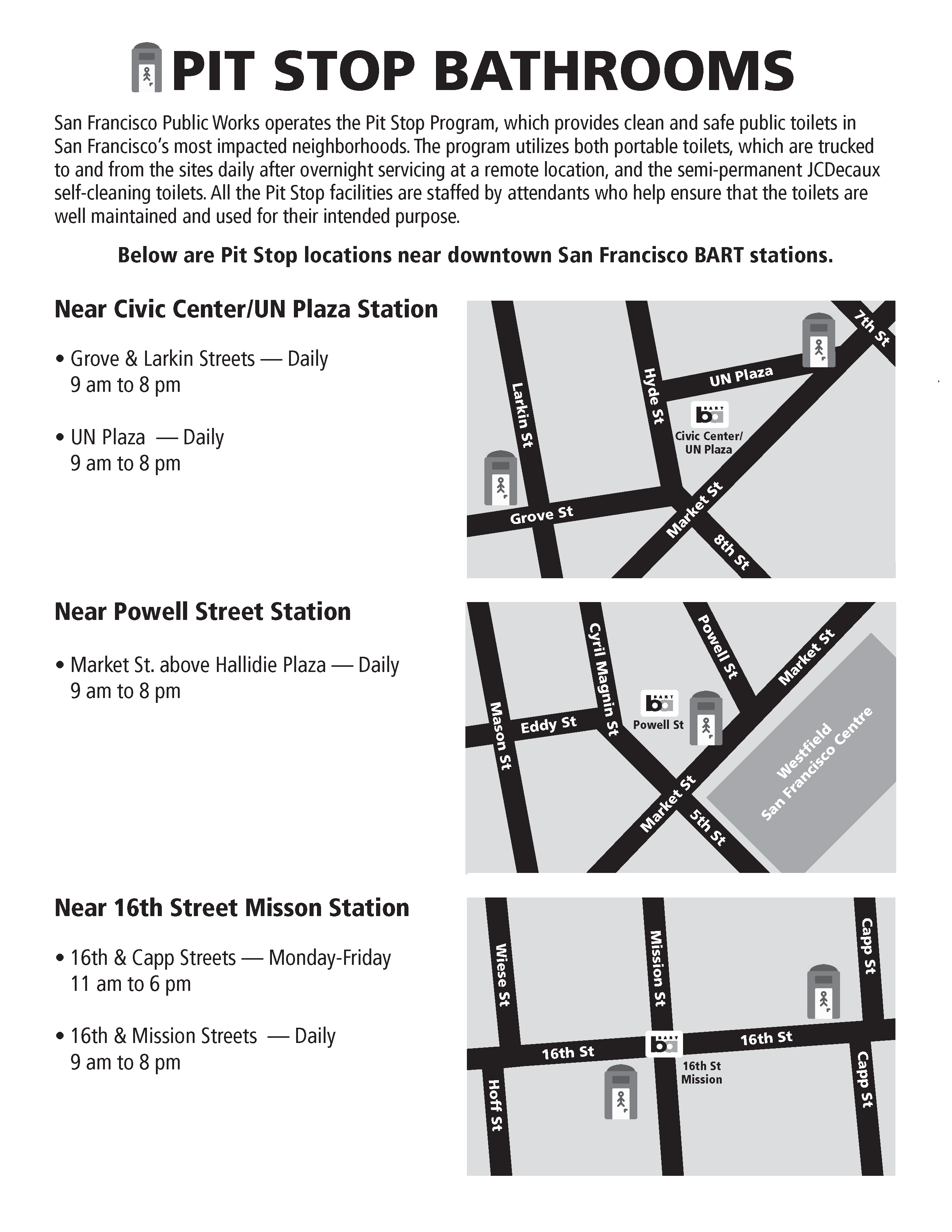 Pit Stop Bathrooms near downtown SF BART stations | bart.gov